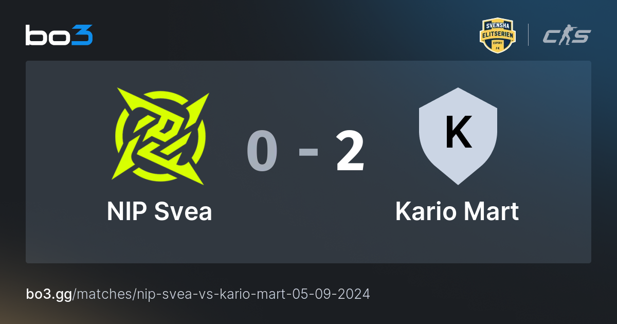 NIP Svea vs Kario Mart - CS2 Match at Svenska Elitserien Fall 2024: Online Stage