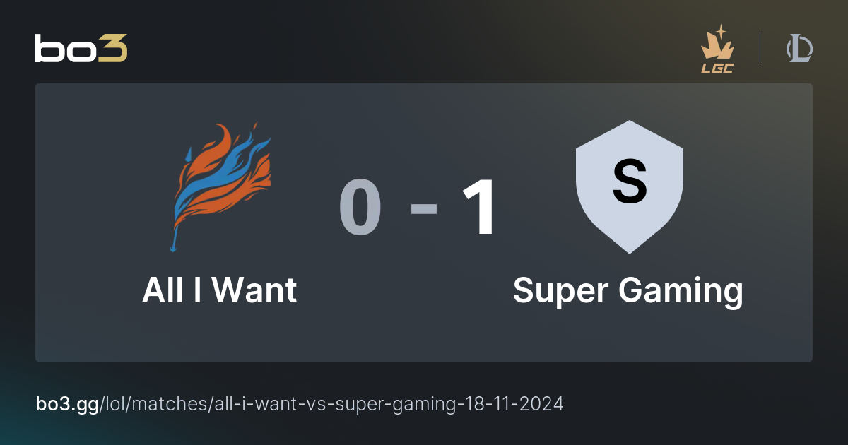 All I Want vs Super Gaming - League of Legends – bo3.gg
