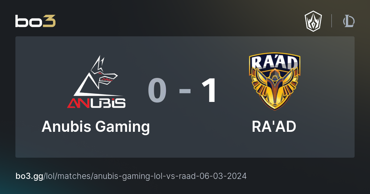 Anubis Gaming vs RA'AD - League of Legends – bo3.gg