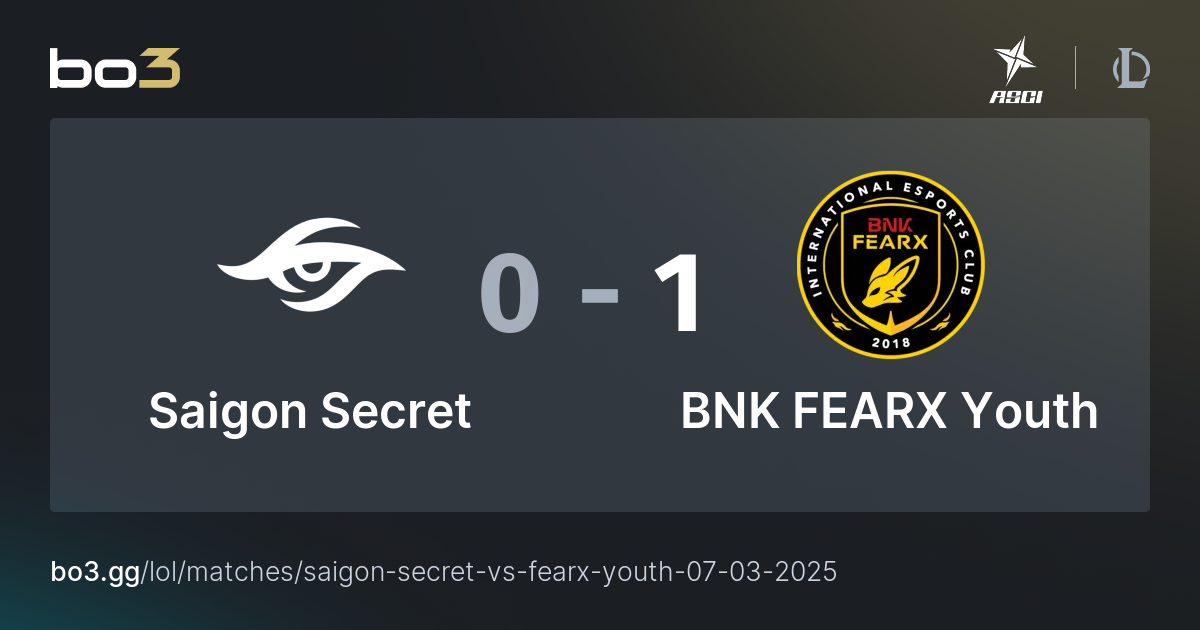 Saigon Secret vs BNK FEARX Youth - League of Legends – bo3.gg