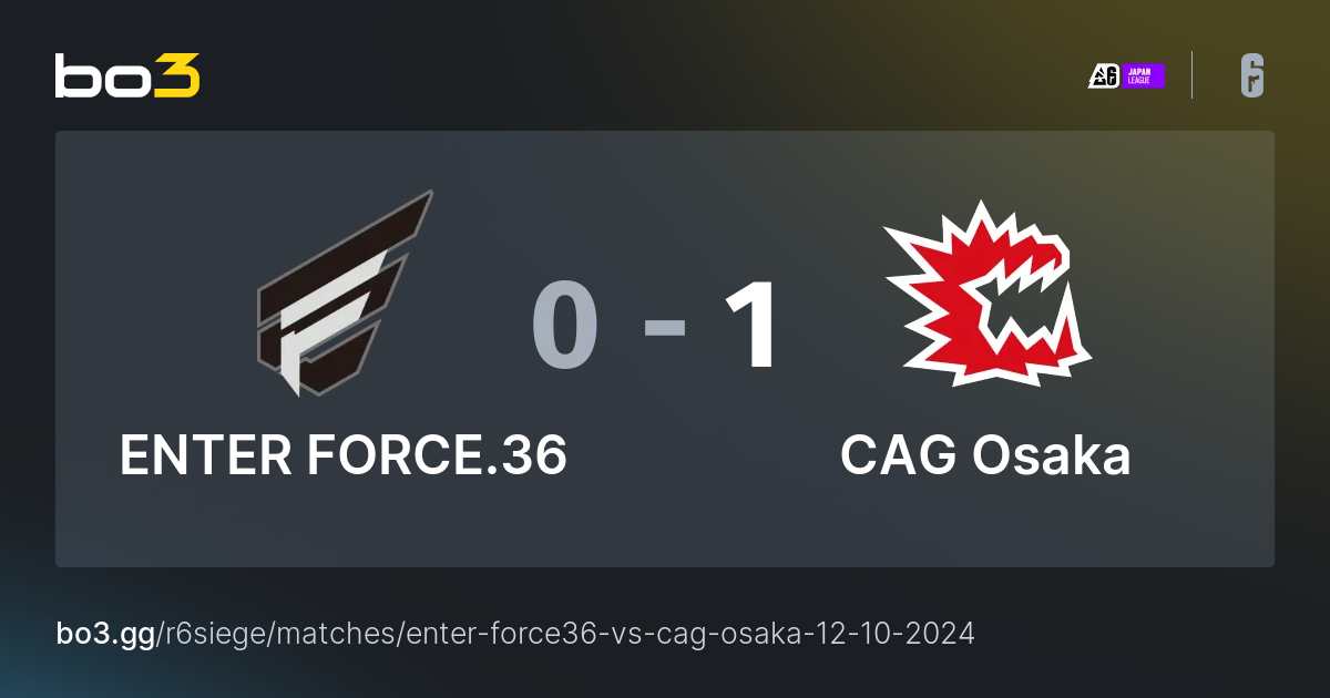 ENTER FORCE.36 vs CAG Osaka - レインボーシックスシージ – bo3.gg