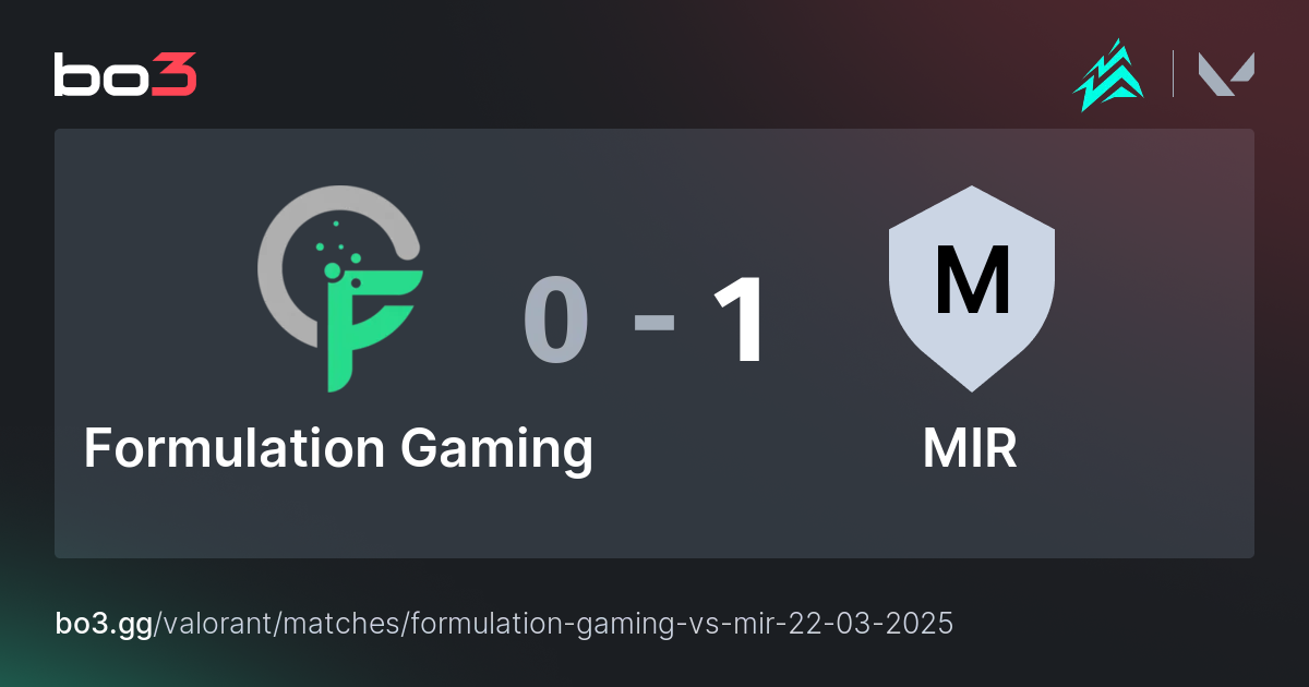 Formulation Gaming vs MIR - Valorant – bo3.gg